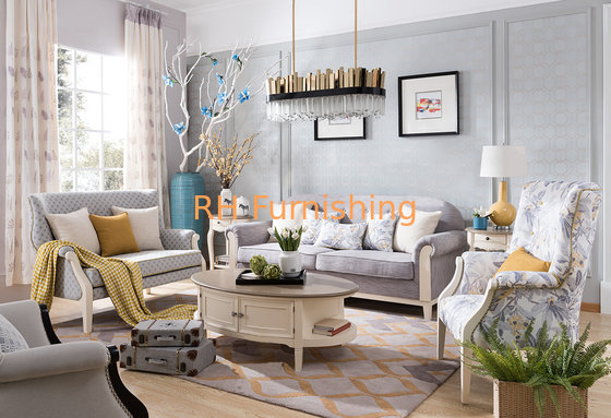 Lobby Sofa Set of European leisure style Fabric upholstered sofa chairs used wood in white painting supplier