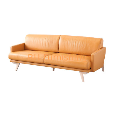 Hotel Sofas Leather upholstered in fashion design with Ash wood legs for Reception furniture made by China sofa factory supplier