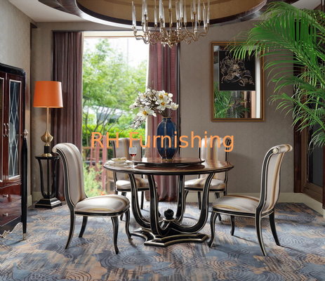 Luxury Dining room Furniture Round Tables in Veneer Inlay Matched decoration by high glossy painting with Leather Chairs supplier