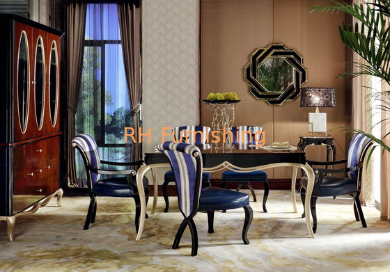 Luxury room New classic Furniture Dining Tables and Wine Cabinet in glossy painting with Fabric Upholstered Chairs supplier