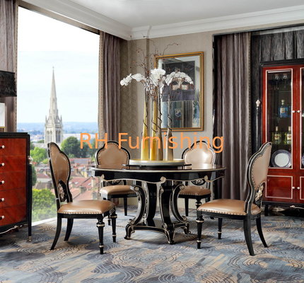 New classic Luxury Furniture Round Dining Tables and Wine Cabinet in glossy painting with Leather Upholstered Chairs supplier