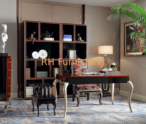 Luxury Furniture Home office Bookcase cabient and Writing desk in Ebony wood glossy painting with Office chairs supplier