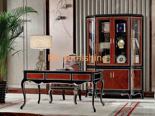 Luxury Home office Furniture set Ebony wood Bookcase cabients and Reading desk in glossy painting with Writing chairs supplier