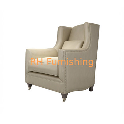 America Leisure style hotel sofa single set by Grey upholstered used wood legs with Copper decoration supplier