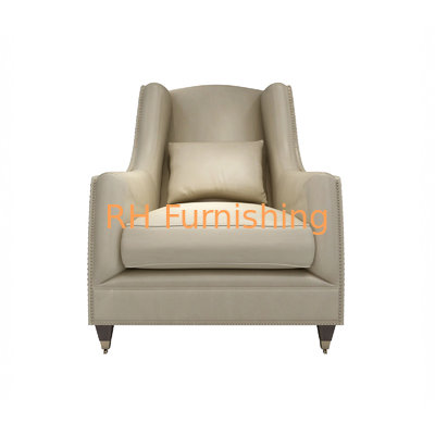 America Leisure style hotel sofa single set by Grey upholstered used wood legs with Copper decoration supplier