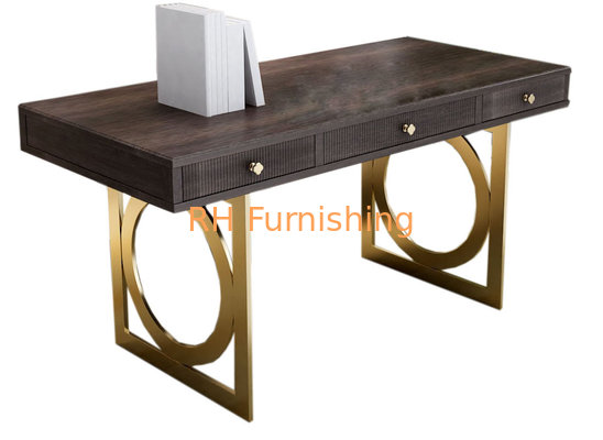 XT-8902 Light luxury stainless steel furniture study room desk with Solid wood bookcase cabinets supplier
