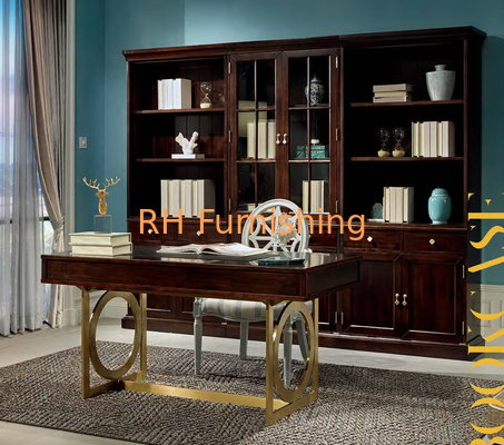 XT-8902 Light luxury stainless steel furniture study room desk with Solid wood bookcase cabinets supplier
