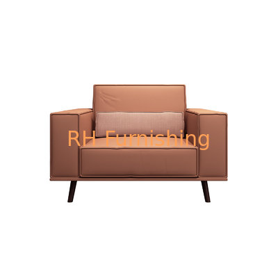 Fashion modern lobby furniture single sofa in Leather upholstered with Walnut wood legs for 4 star hotel supplier
