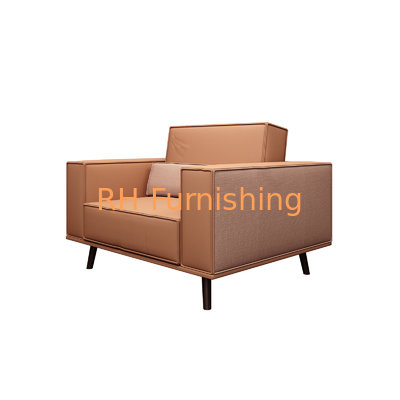 Fashion modern lobby furniture single sofa in Leather upholstered with Walnut wood legs for 4 star hotel supplier
