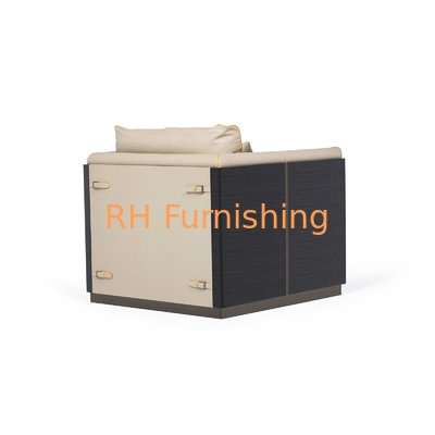 Light luxury design furniture of fashion sofas by Leather upholstered with glossy painting wood frame supplier