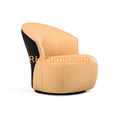 Modern American leisure single sofa for Salon club room used by leather sponge and Walnut wood curved back supplier