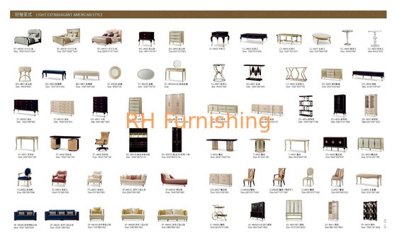 Light luxury bedroom furniture set of Leather headboard bed with Stainlesss steel bench stool supplier