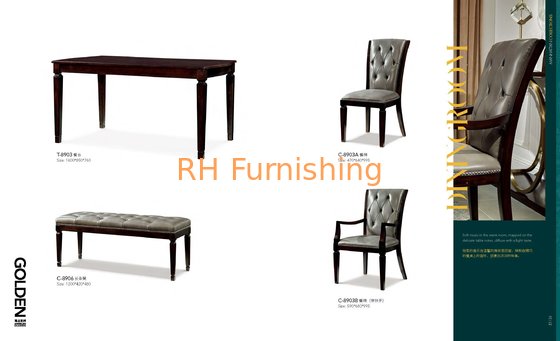 Light luxury wood furniture of dining room set by Long table with Upholstered dining chairs supplier