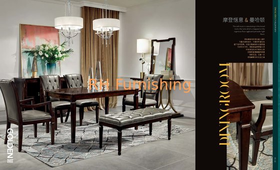 Light luxury wood furniture of dining room set by Long table with Upholstered dining chairs supplier