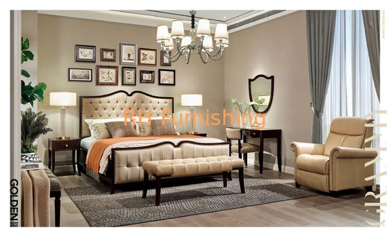 Leisure American style Bedroom furniture set of Leather Headboard bed with Solid wood dresser tables supplier