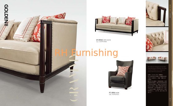 Luxury villa house furniture of Living room leather sofa set made by Maple wood structure with coffee table supplier