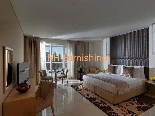 Hotel apartment room furniture made by Laminate board for Desk with Minibar cabinets and Upholstered headboard supplier