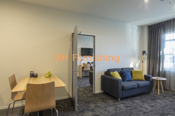 Commerical hotel rooms of Laminate furniture for table and cabinets with Upholstered sofa chairs supplier
