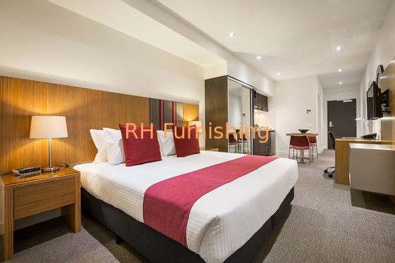 Hotel rooms furniture by laminate headboard bed with Nightstand and Living room upholstery furniture supplier