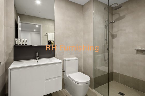 Budget hotel bedroom furniture of PU leather upholstery bed and Laminate desk with TV cabinets supplier