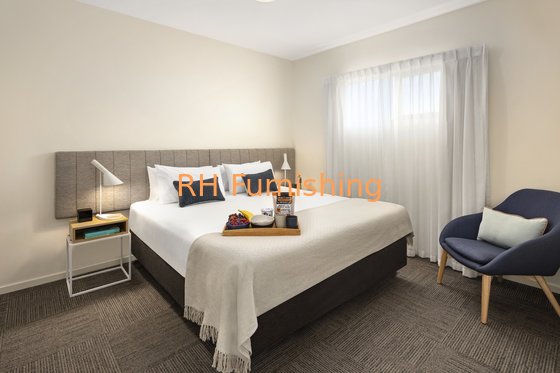 Fabric upholstery King size bed and laminate wood desk tables with luggage cabinet supplier