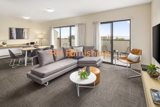 Fabric upholstery King size bed and laminate wood desk tables with luggage cabinet supplier