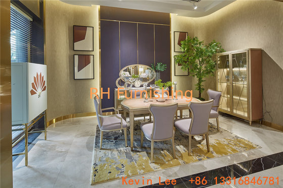 Light luxury dining room table and chairs set with Buffet cabinets in maple wood for Villa house interior design fixture supplier