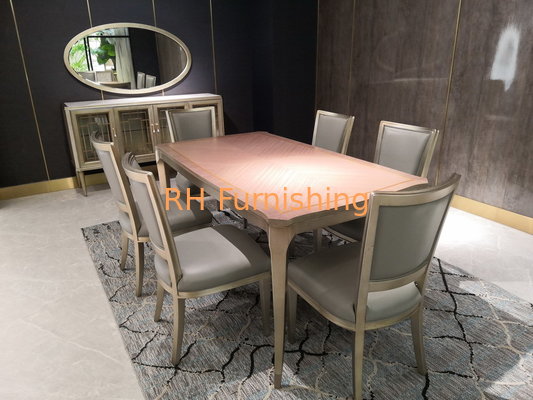 Light luxury dining room table and chairs set with Buffet cabinets in maple wood for Villa house interior design fixture supplier