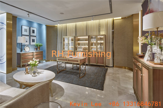 Light luxury home office furniture Villa house study room bookcase cabinets with desk tables in golden Stainless steel supplier