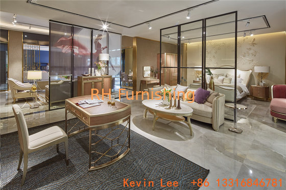 Light luxury home office furniture Villa house study room bookcase cabinets with desk tables in golden Stainless steel supplier