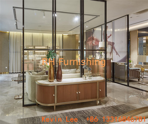 Light luxury Bedroom furniture Villa house King size bed in Sliver painting wood headboard with Big wardrobe cabinets supplier