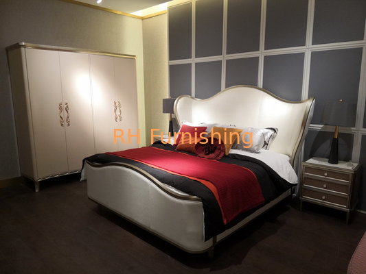 Light luxury Bedroom furniture Villa house King size bed in Sliver painting wood headboard with Big wardrobe cabinets supplier