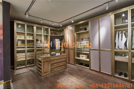 Villa house wardrobe closet in light luxury design Built-in cabinets for cloth and jewelry display wood working counters supplier
