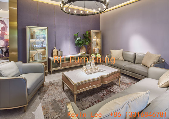Luxury fabric sofa set by high density sponge with fabric upholstered for Villa house living room furniture and TV table supplier