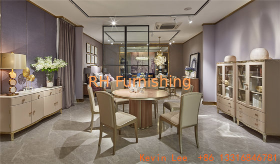 Villa house furniture by Nice wood dining table 6 people Leather chairs in Light luxury design interior house furniture supplier