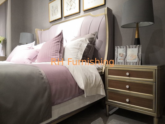 Villa house upholstered headboard by golden painting wood bed with luxury Nightstand for Villa house interior designer supplier