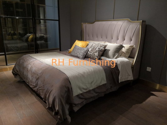 Villa house upholstered headboard by golden painting wood bed with luxury Nightstand for Villa house interior designer supplier