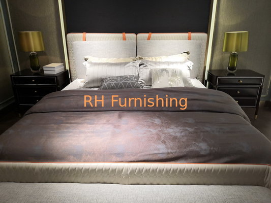 Villa home upholstered headboard king size bed in light luxury fabric with Lounge bench by Customized furniture factory supplier