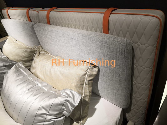 Villa home upholstered headboard king size bed in light luxury fabric with Lounge bench by Customized furniture factory supplier