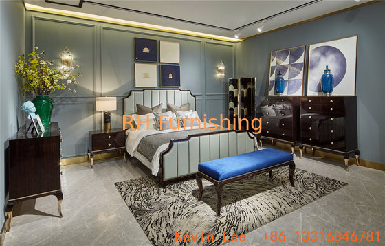 New classic luxury bedroom furniture set used in High end glossy painting wood bed with Storage chest of drawers cabinet supplier