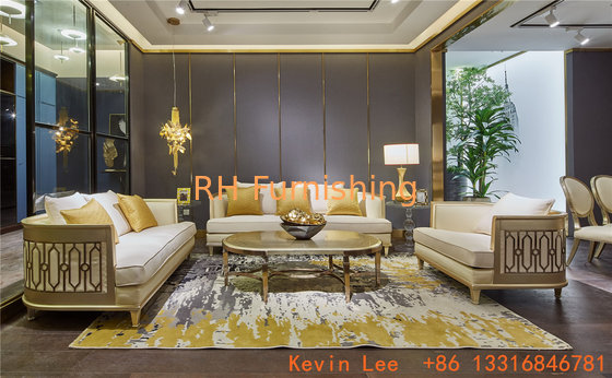 Luxury villa interior furniture custom made high end fabric sofa set 123 light luxury hand made leaf for wood structure supplier