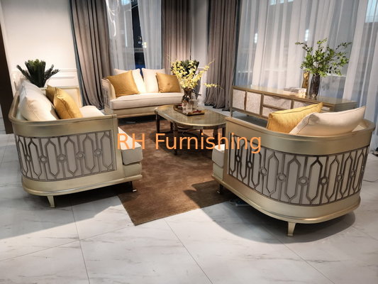 Luxury villa interior furniture custom made high end fabric sofa set 123 light luxury hand made leaf for wood structure supplier