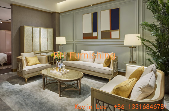 Luxury villa interior furniture custom made high end fabric sofa set 123 light luxury hand made leaf for wood structure supplier