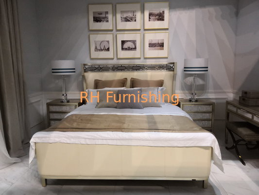 Light luxury bedroom furniture by Stainless steel decoration King Bed with Upholstered headboard and Beck Nightstand supplier