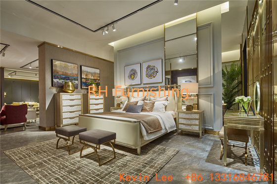 Light luxury bedroom furniture by Stainless steel decoration King Bed with Upholstered headboard and Beck Nightstand supplier
