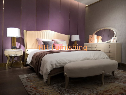 Luxury bedroom furniture villa house design furniture of Queen size bed in Golden painting with European style Wardrobe supplier
