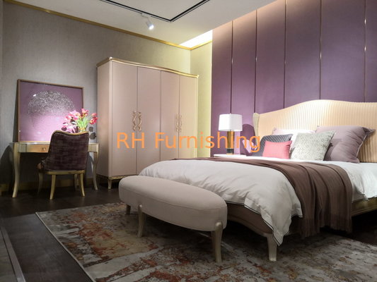 Luxury bedroom furniture villa house design furniture of Queen size bed in Golden painting with European style Wardrobe supplier