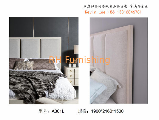 Light American style Bedroom furniture Leather headboard king size bed with Wood nightstand for Villa house interior supplier
