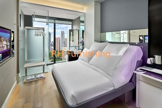 Fashion design of Hotel guestroom furniture by Laminate board fixture for cabinets and Leather upholstered headboard bed supplier