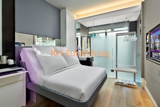 Fashion design of Hotel guestroom furniture by Laminate board fixture for cabinets and Leather upholstered headboard bed supplier